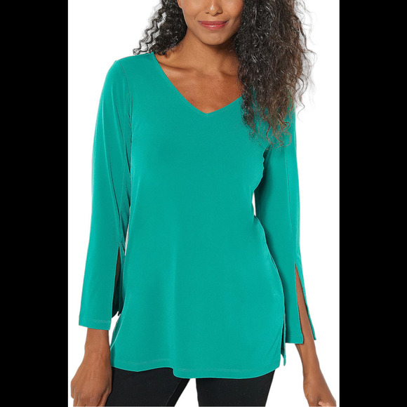 Susan Graver Tops Susan Graver Liquid Knit Vneck Split Sleeve Tunic